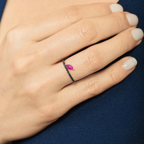 Defne Pavé Ring | Ruby Marquise and Black Diamonds – SELIN KENT